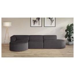 Ecksofa Andas "Ecksofa EIVIND mit Ottomane rechts/links, Maße: B/H/T 343/159/72 cm" Sofas Gr. B/H/T: 343cm x 72cm x 159cm, Bouclé, Ottomane links, grau (anthrazit) L-Form mit Wellenunterfederung, auch in Feincord und Bouclé