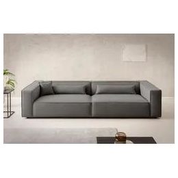 3-Sitzer LeGer Home by Lena Gercke "PIARA, XXL Sofa mit Kedernaht, Big-Sofa in Cord oder Leinenoptik" Sofas Gr. B/H/T: 316 cm x 66 cm x 136 cm, Flachgewebe, grau (anthrazit) schwarze Füße, bequemer Sitzkomfort, extra tiefe Sitzfläche