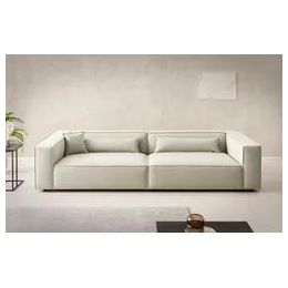 3-Sitzer LeGer Home by Lena Gercke "PIARA, XXL Sofa mit Kedernaht, Big-Sofa in Cord oder Leinenoptik" Sofas Gr. B/H/T: 316cm x 66cm x 136cm, Flachgewebe, grün (hellgrün) schwarze Füße, bequemer Sitzkomfort, extra tiefe Sitzfläche