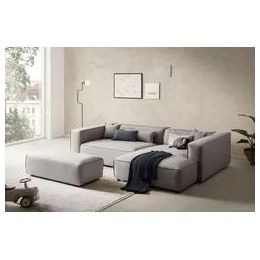 Polsterecke LeGer Home by Lena Gercke "PIARA XXL, L-Form mit Schlaffunktion, Big-Sofa in Cord o. Leinenoptik" Sofas Gr. B/T: 288cm x 198cm, Flachgewebe, Ottomane rechts, grau (silbergrau) Hocker stellbar zum Schlafsofa (Krokodilverbinder), tiefe Sitzfläche