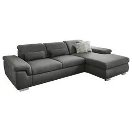 Ecksofa DIE PLANBAR "MP-IN17041 L-Form" Sofas Gr. B/H/T: 325cm x 85cm x 195cm, Luxus-Microfaser in Lederoptik, Ottomane rechts, ohne Kopfteilverstellung-ohne Bettfunktion, grau (anthrazit) mit Sitztiefenverstellung, optional Kopfteilverstellung & Bettfunktion