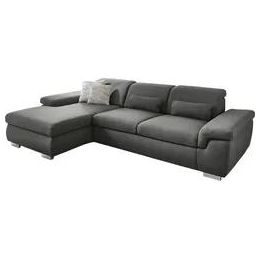 Ecksofa DIE PLANBAR "MP-IN17041 L-Form" Sofas Gr. B/H/T: 325cm x 85cm x 195cm, Luxus-Microfaser in Lederoptik, Ottomane links, mit Kopfteilverstellung-Bettfunktion, grau (anthrazit) mit Sitztiefenverstellung, optional Kopfteilverstellung & Bettfunktion