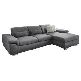 Ecksofa DIE PLANBAR "MP-IN17041 L-Form" Sofas Gr. B/H/T: 325cm x 85cm x 195cm, Luxus-Microfaser in Lederoptik, Ottomane rechts, mit Kopfteilverstellung-ohne Bettfunktion, grau mit Sitztiefenverstellung, optional Kopfteilverstellung & Bettfunktion