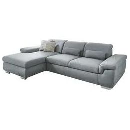 Ecksofa DIE PLANBAR "MP-IN17041 L-Form" Sofas Gr. B/H/T: 325cm x 85cm x 195cm, Luxus-Microfaser in Lederoptik, Ottomane links, ohne Kopfteilverstellung-Bettfunktion, grau (steel) mit Sitztiefenverstellung, optional Kopfteilverstellung & Bettfunktion