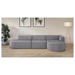 Ecksofa Andas "Ecksofa EIVIND mit Ottomane rechts/links, Maße: B/H/T 343/159/72 cm" Sofas Gr. B/H/T: 343cm x 72cm x 159cm, Samtoptik, Ottomane rechts, grau (hellgrau) L-Form mit Wellenunterfederung, auch in Feincord und Bouclé