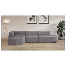 Ecksofa Andas "Ecksofa EIVIND mit Ottomane rechts/links, Maße: B/H/T 343/159/72 cm" Sofas Gr. B/H/T: 343cm x 72cm x 159cm, Samtoptik, Ottomane links, grau (dunkelgrau) L-Form mit Wellenunterfederung, auch in Feincord und Bouclé