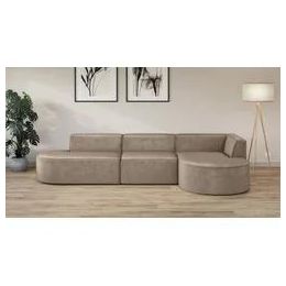 Ecksofa Andas "Ecksofa EIVIND mit Ottomane rechts/links, Maße: B/H/T 343/159/72 cm" Sofas Gr. B/H/T: 343cm x 72cm x 159cm, Samtoptik, Ottomane rechts, grau (taupe) L-Form mit Wellenunterfederung, auch in Feincord und Bouclé