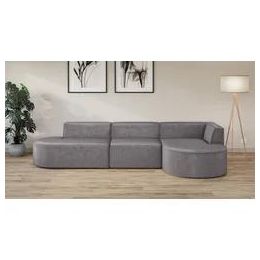 Ecksofa Andas "Ecksofa EIVIND mit Ottomane rechts/links, Maße: B/H/T 343/159/72 cm" Sofas Gr. B/H/T: 343cm x 72cm x 159cm, Samtoptik, Ottomane rechts, grau (dunkelgrau) L-Form mit Wellenunterfederung, auch in Feincord und Bouclé