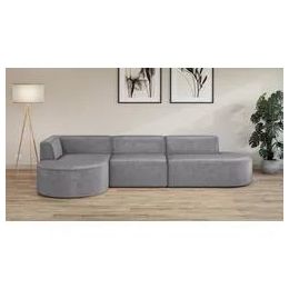 Ecksofa Andas "Ecksofa EIVIND mit Ottomane rechts/links, Maße: B/H/T 343/159/72 cm" Sofas Gr. B/H/T: 343cm x 72cm x 159cm, Samtoptik, Ottomane links, grau (hellgrau) L-Form mit Wellenunterfederung, auch in Feincord und Bouclé