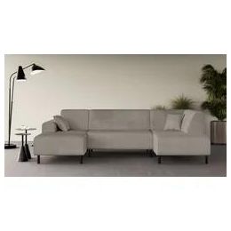 Wohnlandschaft Home Affaire "Wohnlandschaft Arros U-Form, mit Wellenunterfederung" Sofas Gr. B/H/T: 300 cm x 81 cm x 163 cm, Cord, Recamiere links, grau (taupe) incl. loser Zierkissen, Maße BTH: 30016381 cm, auch in Cord