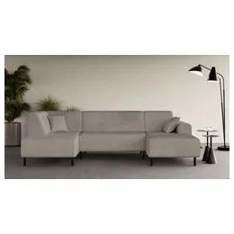 Wohnlandschaft Home Affaire "Wohnlandschaft Arros U-Form, mit Wellenunterfederung" Sofas Gr. B/H/T: 300 cm x 81 cm x 163 cm, Cord, Recamiere rechts, grau (taupe) incl. loser Zierkissen, Maße BTH: 30016381 cm, auch in Cord