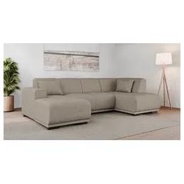 Wohnlandschaft Home Affaire "Wohnlandschaft Bornholm mit Recamiere rechts/links bestellbar" Sofas Gr. B/H/T: 300 cm x 85 cm x 162 cm, Struktur 1, Recamiere links, grau (taupe) U-Form mit Wellenunterfederung, Maße BTH: 30016285 cm