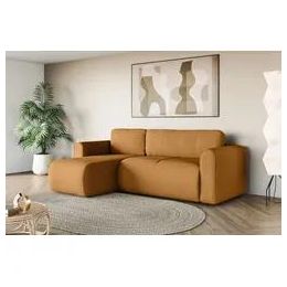 Ecksofa Inosign "Ecksofa Zacharia wahlweise mit Bettfunktion, BxTxH 250x166x86 cm" Sofas Gr. B/H/T: 250cm x 86cm x 166cm, Struktur, Recamiere beidseitig montierbar, ohne Bettfunktion und Bettkasten, gelb L-Form mit Wellenunterfederung, Recamiere beidseitig montierbar