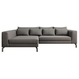 Ecksofa Inosign "Cross, mit softem Sitz, L-Form, wendbare Zierkissen, Breite 284 cm" Sofas Gr. B/H/T: 284cm x 82cm x 172cm, Struktur fein, Ottomane links, grau (graphite) Couch mit vielen Kissen, stylische Kreuznaht, elegante Metallfüße