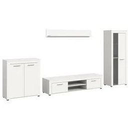 Wohnzimmer-Set Inosign "Aosta, Breite 330cm, best. aus Highboard, Lowboard, Wandboard, Vitrine" Kastenmöbel-Sets Gr. B/H/T: 330 cm x 159 cm x 35 cm, weiß Wohnwand, Kombination, Anbauwand, Möbel Set, Schrankwand, Kombi