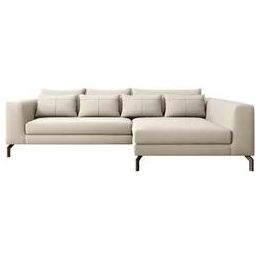 Ecksofa Inosign "Cross, mit softem Sitz, L-Form, wendbare Zierkissen, Breite 284 cm" Sofas Gr. B/H/T: 284cm x 82cm x 172cm, Struktur fein, Ottomane rechts, beige Couch mit vielen Kissen, stylische Kreuznaht, elegante Metallfüße