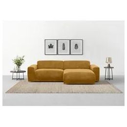 Ecksofa Trendmanufaktur "Braga, mit hochwertigem Kaltschaum, L-Form, in Cord erhältlich" Sofas Gr. B/H/T: 255cm x 72cm x 160cm, Breitcord RIBBON, Recamiere rechts, gelb (mustard) modernes Sofa, Couch mit hohem Sitzkomfort, 25572160 cm (BHT)