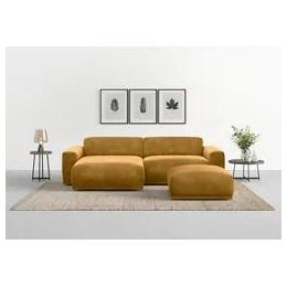 Ecksofa Trendmanufaktur "Braga, mit hochwertigem Kaltschaum, L-Form, in Cord erhältlich" Sofas Gr. B/H/T: 255cm x 72cm x 160cm, Breitcord RIBBON, Recamiere links, gelb (mustard) modernes Sofa, Couch mit hohem Sitzkomfort, 25572160 cm (BHT)