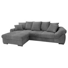 Ecksofa Inosign "Livorno" Sofas Gr. B/H/T: 266cm x 66cm x 188cm, Velours, Recamiere links-Bettfunktion rechts, velours 16 graphite inkl. Hochschläfer-Bettauszug, XL-Bettkasten weiß beschichtet