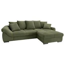 Ecksofa Inosign "Livorno" Sofas Gr. B/H/T: 266cm x 66cm x 188cm, Microfaser, Recamiere rechts-Bettfunktion links, grün (memphis 12 green) inkl. Hochschläfer-Bettauszug, XL-Bettkasten weiß beschichtet