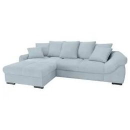 Ecksofa Inosign "Livorno" Sofas Gr. B/H/T: 266cm x 66cm x 188cm, Cord, Recamiere links-Bettfunktion rechts, blau (stripes 8624 grau) inkl. Hochschläfer-Bettauszug, XL-Bettkasten weiß beschichtet