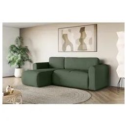 Ecksofa Inosign "Ecksofa Zacharia wahlweise mit Bettfunktion, BxTxH 250x166x86 cm" Sofas Gr. B/H/T: 250cm x 86cm x 166cm, Struktur, Recamiere beidseitig montierbar, mit Bettfuntion und Bettkasten, grün (dunkelgrün) L-Form mit Wellenunterfederung, Recamiere beidseitig montierbar