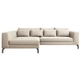 Ecksofa Inosign "Cross, mit softem Sitz, L-Form, wendbare Zierkissen, Breite 284 cm" Sofas Gr. B/H/T: 284cm x 82cm x 172cm, Struktur fein, Ottomane links, beige Couch mit vielen Kissen, stylische Kreuznaht, elegante Metallfüße