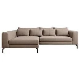 Ecksofa Inosign "Cross, mit softem Sitz, L-Form, wendbare Zierkissen, Breite 284 cm" Sofas Gr. B/H/T: 284cm x 82cm x 172cm, Struktur fein, Ottomane links, grau (taupe) Couch mit vielen Kissen, stylische Kreuznaht, elegante Metallfüße