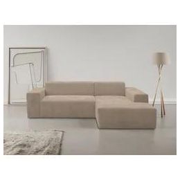 Ecksofa Inosign "Zeus-L" Sofas Gr. B/H/T: 253cm x 70cm x 188cm, Chenille, Ottomane rechts, braun (hellbraun) Curvy Trend Ecksofa mit urbaner Optik