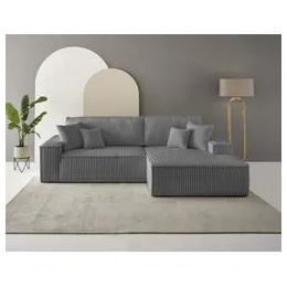 Ecksofa Andas "Finnley Schlafsofa 267 cm in Bouclé, Struktur fein u. Cord, L-Form" Sofas Gr. B/H/T: 267cm x 85cm x 167cm, Cord, Recamiere rechts, grau (anthrazit) Schlaffunktion m. Bettkasten (136210 cm), Bouclé, Struktur und Cord