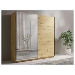 Kleiderschrank Inosign "Kleiderschrank Fresno mit 5 Einlegeböden, Spiegel und Kleiderstange" Schränke Gr. B/H/T: 150,6cm x 207cm x 61,5cm, mit Spiegel, 5 Einlegeböden und Kleiderstange, 2 St., Komplettausführung, beige (natur) Garderobe mit 2 Schwebetüren, BHT 15020762 cm