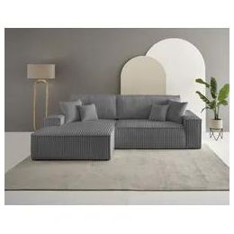 Ecksofa Andas "Finnley Schlafsofa 267 cm in Bouclé, Struktur fein u. Cord, L-Form" Sofas Gr. B/H/T: 267cm x 85cm x 167cm, Cord, Recamiere links, grau (anthrazit) Schlaffunktion m. Bettkasten (136210 cm), Bouclé, Struktur und Cord