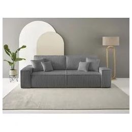 3-Sitzer Andas "FINNLEY Schlafsofa 257 cm, Schlaffunktion mit Bettkasten (200/136cm)" Sofas Gr. B/H/T: 257cm x 85cm x 102cm, Cord, grau (anthrazit) in Aqua Clean-Bouclé, Struktur fein u. Cord