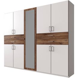 Drehtürenschrank wimex "Taiga Kleiderschrank mit Spiegel OTTOs Choice Topseller" Schränke Gr. B/H/T: 225 cm x 210 cm x 58 cm, 9 St., weiß (weiß, flagstaffeichefarben) mit Schubladen auf bequemer Höhe, TOPSELLER