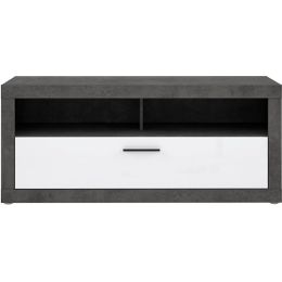 TV-Board FORTE Sideboards Gr. B/H/T: 138,2cm x 59,3cm x 52cm,, grau (betonoptik dunkelgrau / weiß hochglanz)