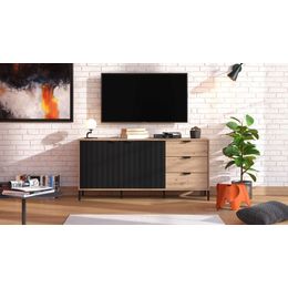 TV-Board Home Affaire "Vandea TV-Schrank, TV-Board, modernes Design" Sideboards Gr. B/H/T: 157 cm x 73,5 cm x 40 cm, 3 St., braun (artisan eiche) Kommode mit Front in 3D-Optik