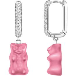 Single-Creole Thomas Sabo "THOMAS x HARIBO Schmuck: Große Einzel-Creole mit Goldbär" Ohrringe Gr. Silber 925 (Sterlingsilber), pink (silberfarben-pink-kristallweiß + pink-kristallweiß) Damen mit Kristallglas, Zirkonia (synth.)