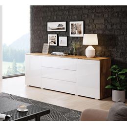 Sideboard Inosign "PARIS" Sideboards Gr. B/H/T: 150 cm x 68 cm x 39 cm, matt, hochglanz, 3 St., weiß (eichefarbe votan, hochglanz) Moderne 150cm breite grifflose Kommode, vielseitig einsetzbar