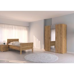 Schlafzimmer-Set Rauch "Evelyn" Schlafzimmermöbel-Sets Gr. Bett 100 x 200 cm + ohne Matratze, B/H: 100 cm x 200 cm, braun (asteiche) Schrank und Bett in 2 Breiten, Nachttisch Schubladen MADE IN GERMANY