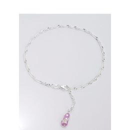 Fußkette mit Anhänger Firetti "Schmuck Geschenk Silber 925 Körperschmuck Zehentrenner Singapurkette" Fußkettchen Gr. Silber 925 (Sterlingsilber), bunt (silberfarben, pink) mit Zirkonia und pinkfarbenem Lack