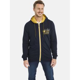 Kapuzensweatjacke Jan Vanderstorm "Sweatjacke DAGOMAR" Gr. XXL, blau (dunkelblau) Herren Sweatjacken mit kontrastfarbener Kapuze