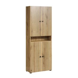 Hochschrank Welltime "Amrum" Schränke Gr. B/H/T: 70 cm x 188 cm x 31 cm, 4 St., braun (eiche) Geräumiger Badezimmerschrank in Rillenoptik - (BTH) 7031188 cm