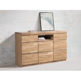 Sideboard Home Affaire "OSLO" Sideboards Gr. B/H/T: 135 cm x 80 cm x 35 cm, braun (eiche) Breite ca. 135 cm, Teilmassiv