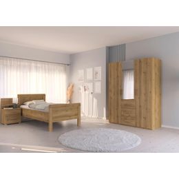 Schlafzimmer-Set Rauch "Evelyn" Schlafzimmermöbel-Sets Gr. Bett 100 x 200 cm + ohne Matratze, B/H: 100 cm x 200 cm, braun (asteiche) Schrank und Bett in 2 Breiten, Nachttisch mit Paneel MADE IN GERMANY