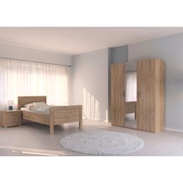 Schlafzimmer-Set Rauch "Evelyn" Schlafzimmermöbel-Sets Gr. Bett 100 x 200 cm + ohne Matratze, B/H: 100 cm x 200 cm, braun (eiche sonoma) Schrank und Bett in 2 Breiten, Nachttisch Schubladen MADE IN GERMANY