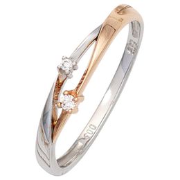 Diamantring Jobo Fingerringe Gr. 56, SI = kleine Einschlüsse, Roségold 585-Weißgold 585-Diamanten, rosegold (roségold 585) Damen 585 Gold bicolor mit 2 Diamanten