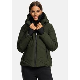 Winterjacke Marikoo "Simaraa", Damen, Gr. M, gr&uuml;n (schwarz olive), Obermaterial: 100% Polyester; Innenseite: 100% Polyester; Fellimitat: 100% Polyester, Jacken Winterjacke, mit abnehmbarem Kunstfellkragen
