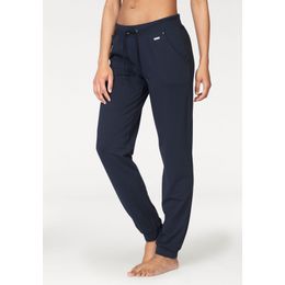 Relaxhose Lascana Gr. 32/34, N-Gr, blau (marine), Damen, Strick, Obermaterial: 60% Baumwolle, 40% Polyester, unifarben, Hosen, mit seitlichen Eingrifftaschen, Loungeanzug