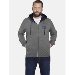 Kapuzensweatjacke CHARLES COLBY "Sweatjacke DUKE FINNEGAN" Gr. 4XL, grau (grau melange) Herren Sweatjacken mit kontrastfarbener Kapuze