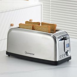 Sommertal - Toaster ST1500 xxl, 4 Scheiben mit Brötchenaufsatz, Display mit Timer und Restlaufanzeige, Langschlitztoaster Restlaufzeit, Retro Design